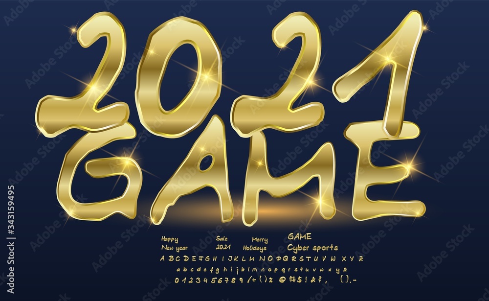 2021 gold alphabet On a dark background. Easy to edit. Vector ...