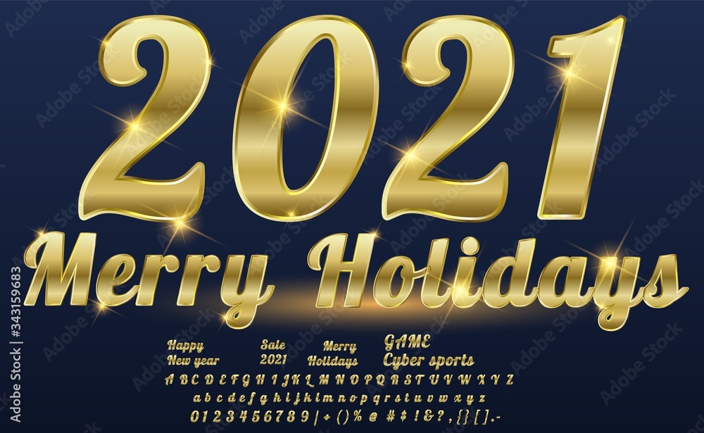 Merry Christmas with Golden Letters and Numbers. On a dark background ...