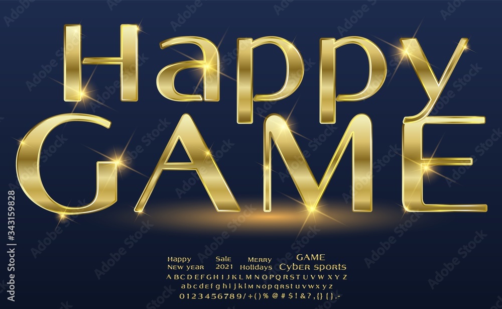 Happy Game with Golden Letters and Numbers. On a dark background ...