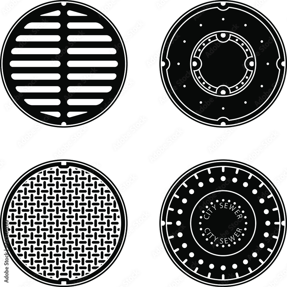 A set of vector sewer covers isolated on a white background. Can ...