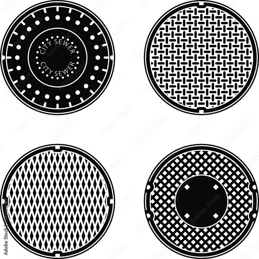 A set of vector sewer covers isolated on a white background. Can ...