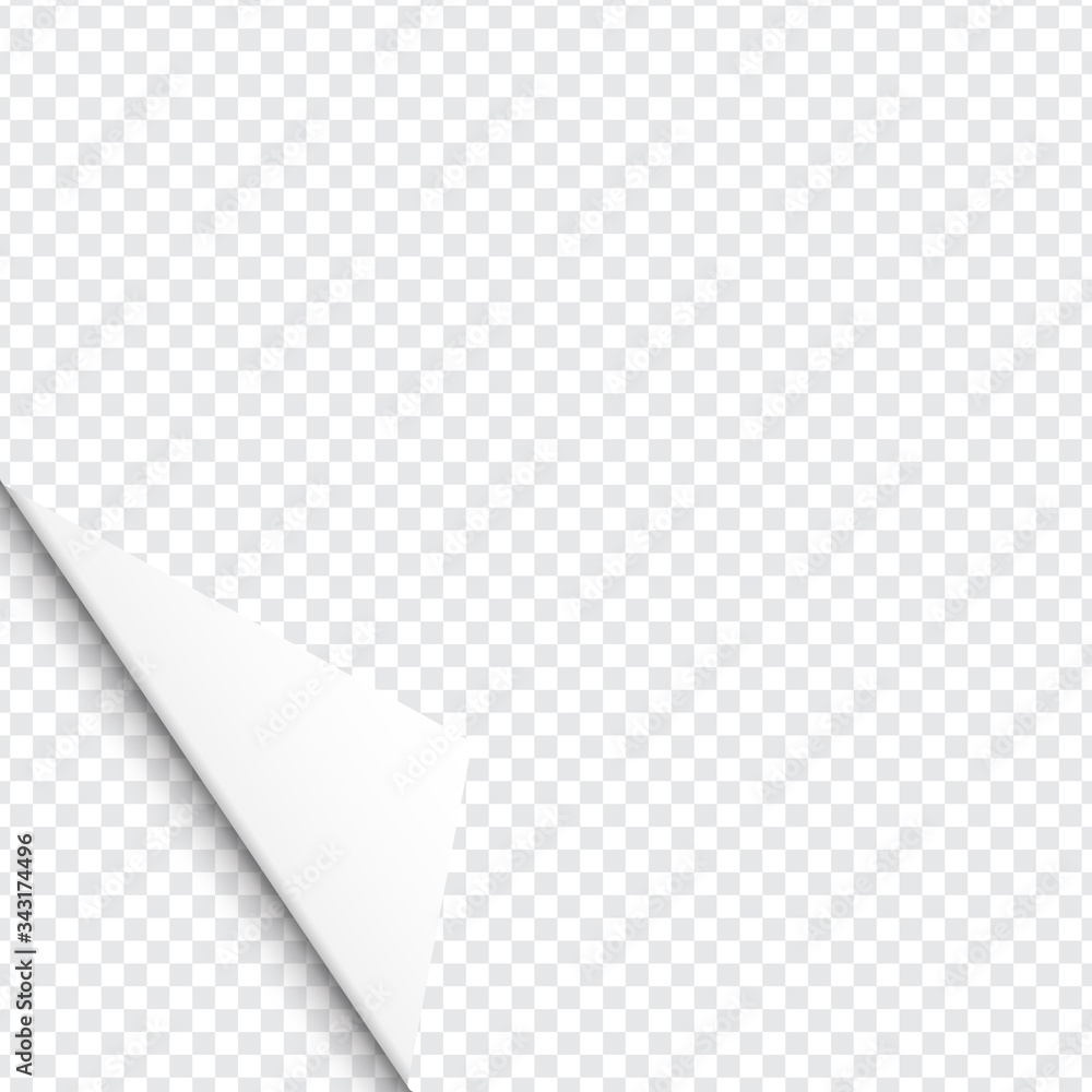 Curled corner of paper on transparent background with soft shadows ...
