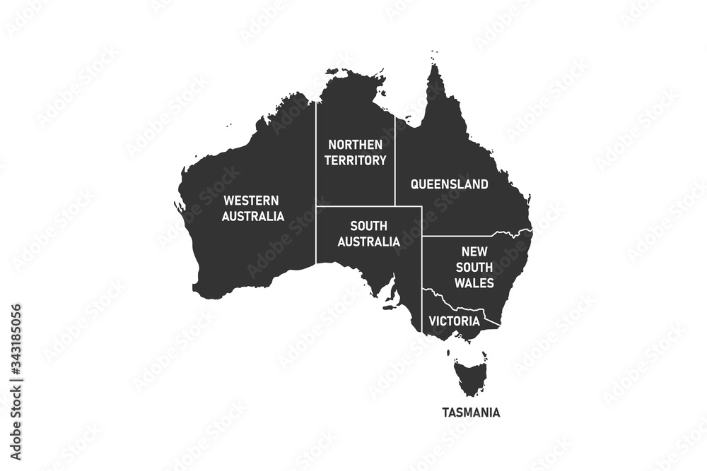 Australia map divided by regions and territories. Black mapof ...