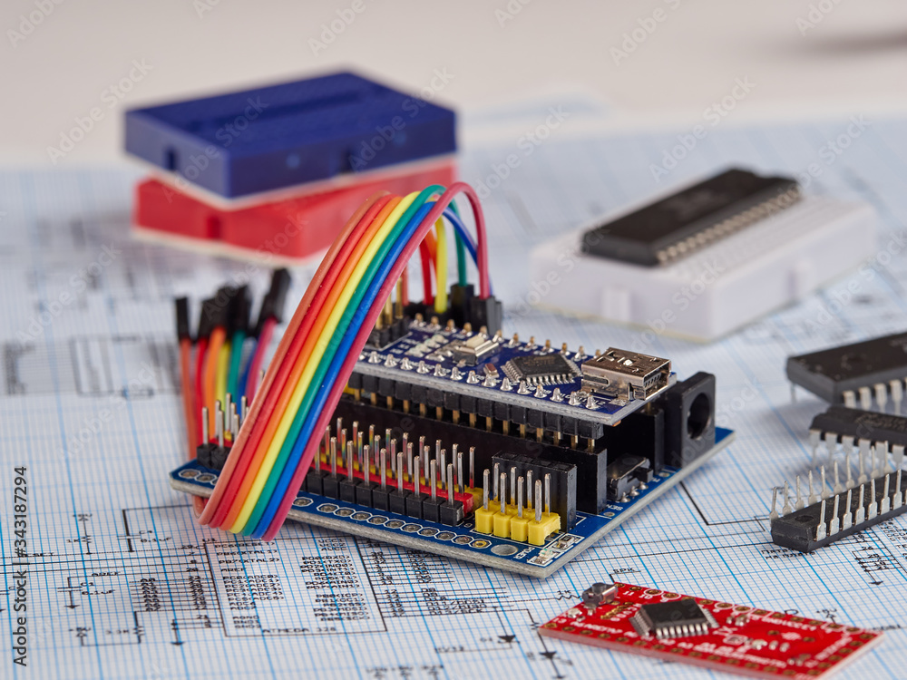Electronics and microprocessor.Electronic DIY project Arduino.Drawing ...