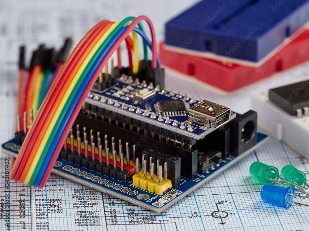 Electronics and microprocessor.Electronic DIY project Arduino.Drawing ...