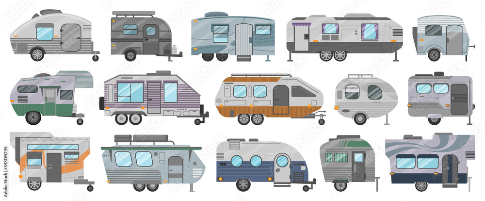 Truck trailer isolated cartoon set icon. Vector illustration campsite ...