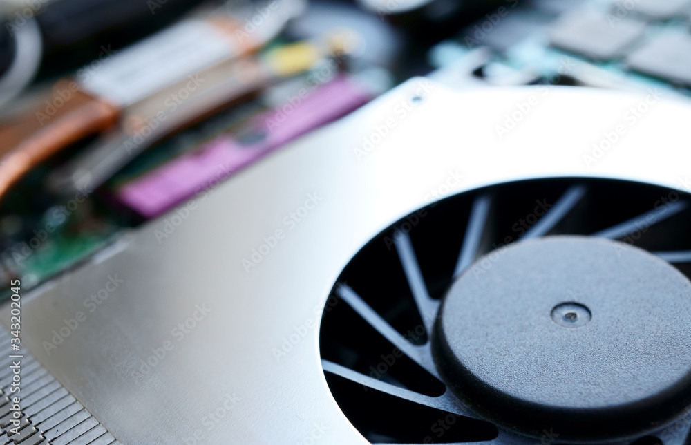 A cooling system of computer. A fan, cooler of central processing or ...
