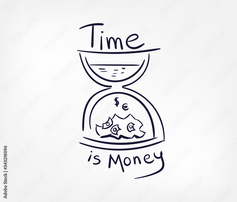 time is money concept doodle hand drawn vector line illustration Stock ...