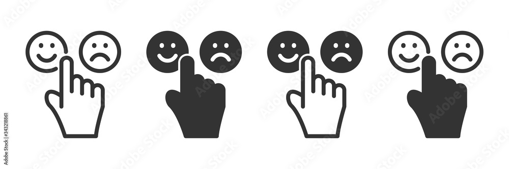 Customer happy and sad smiley face icons in four different versions in ...