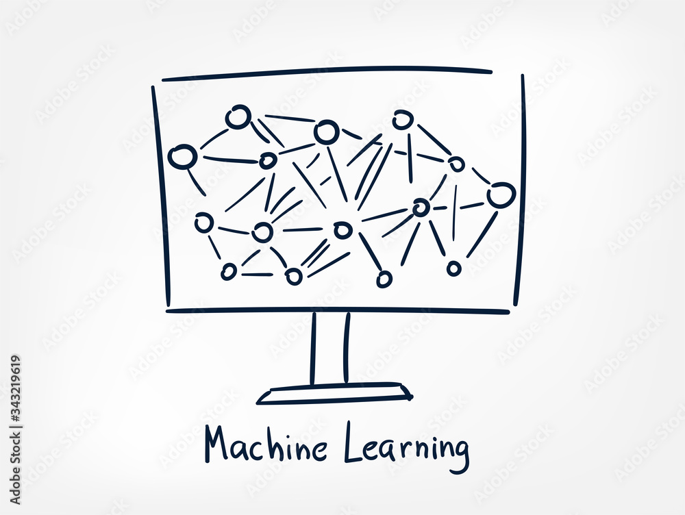 machine learning vector line doodle hand written illustration simle ...