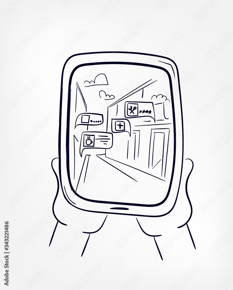 augmented reality concept vector clip art line sketch illustration ...
