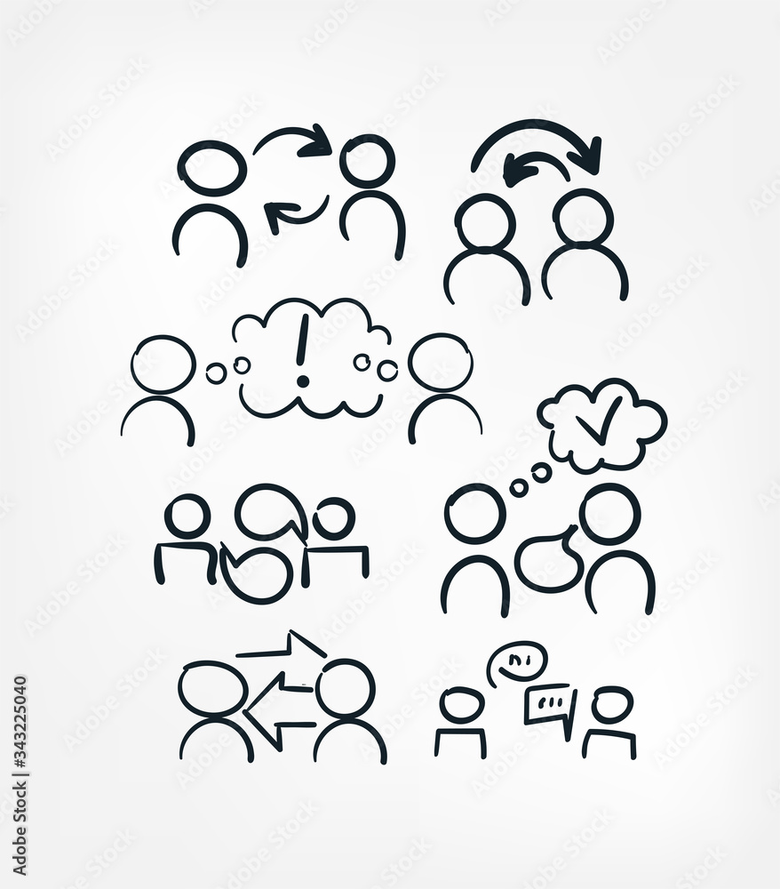 people communication line art doodle vector symbol sign concept set ...