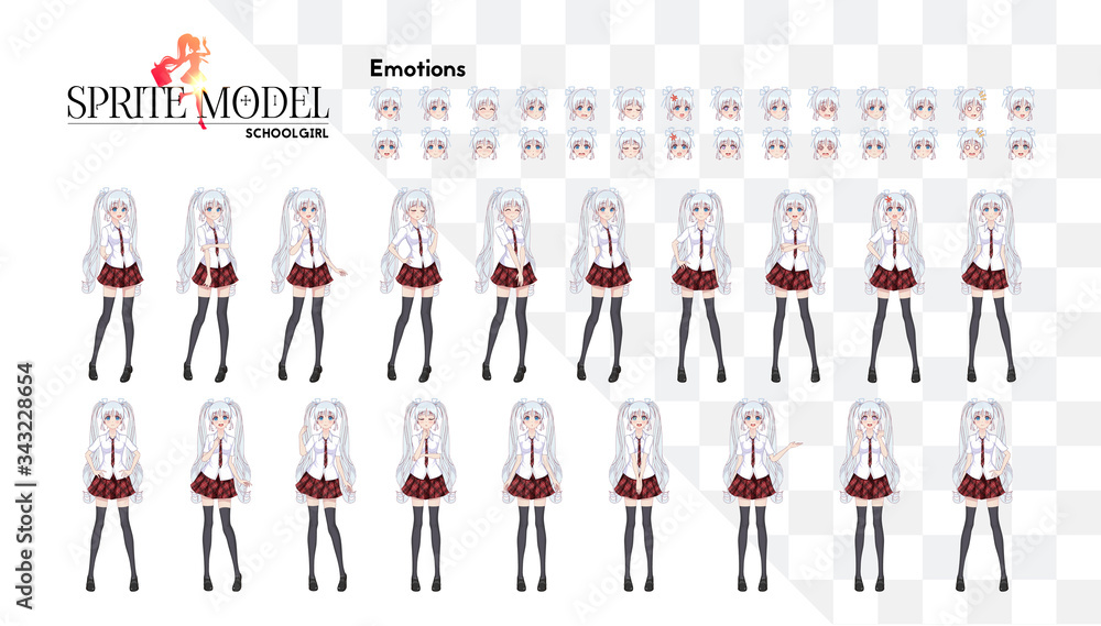 Set of emotions. Sprite full length character for game visual novel ...