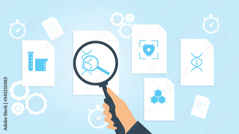 Dna, info file, document research vector illustration. Document with ...