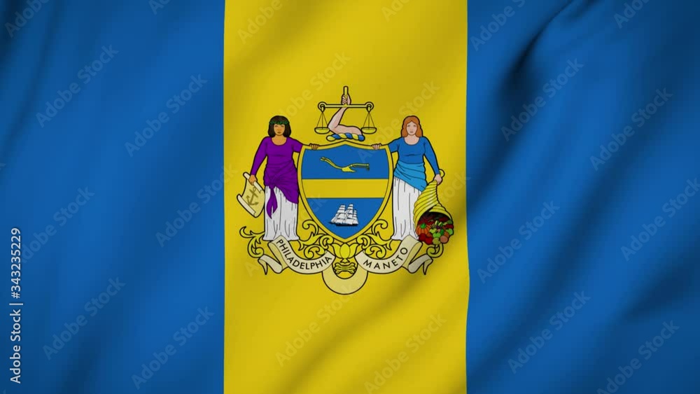 Philadelphia city of Pennsylvania flag is waving 3D animation ...
