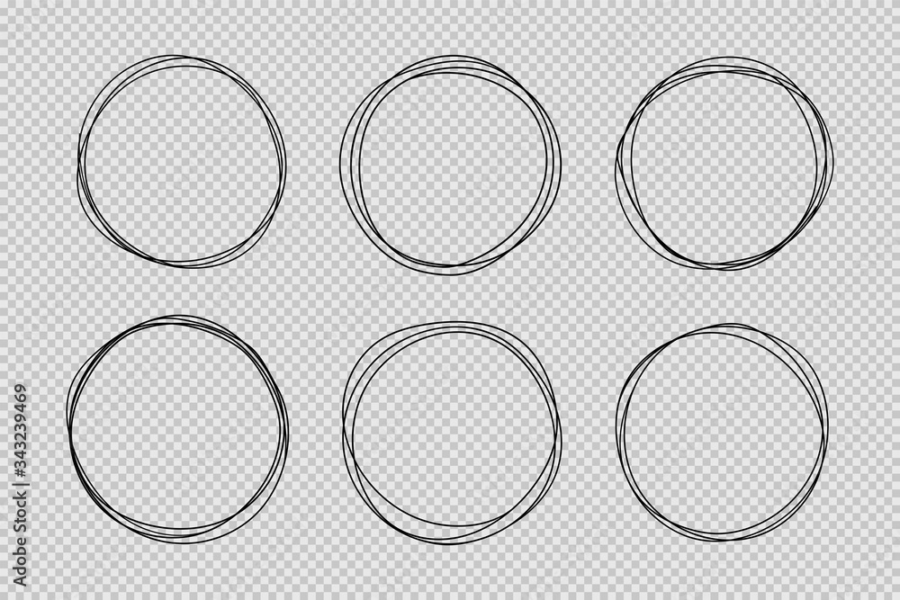 Set of hand drawn circle line sketch set. Doodle vector circular ...