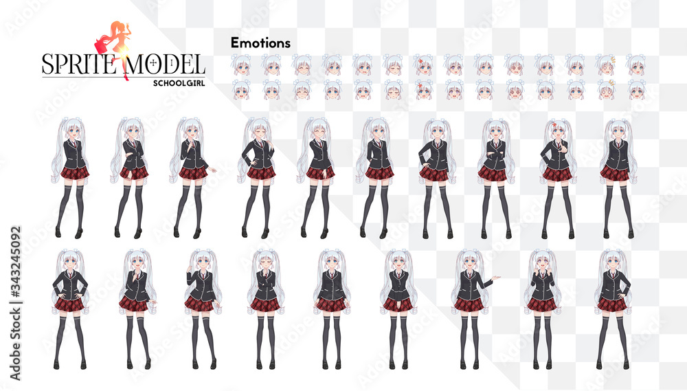 Set of emotions. Sprite full length character for game visual novel ...