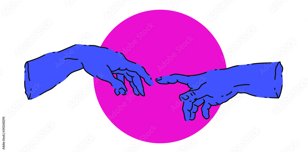 The Creation of Adam. Vector hand drawn illustration from a section of ...