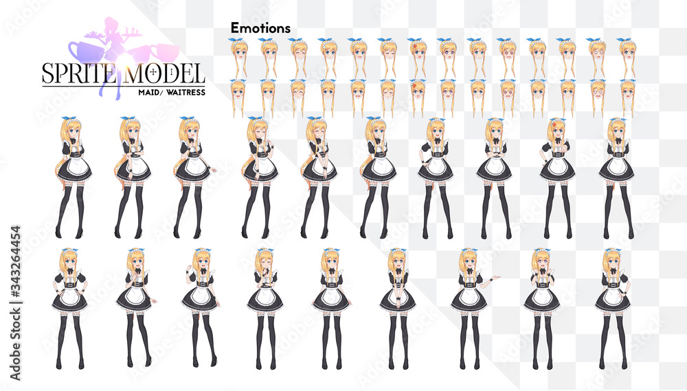 Sprite full length character for game visual novel. Anime manga girl ...