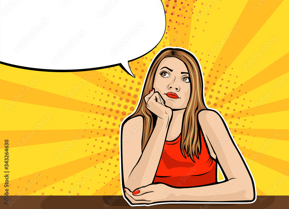 Pop Art Woman Thinking about Something. Vector illustration Stock ...