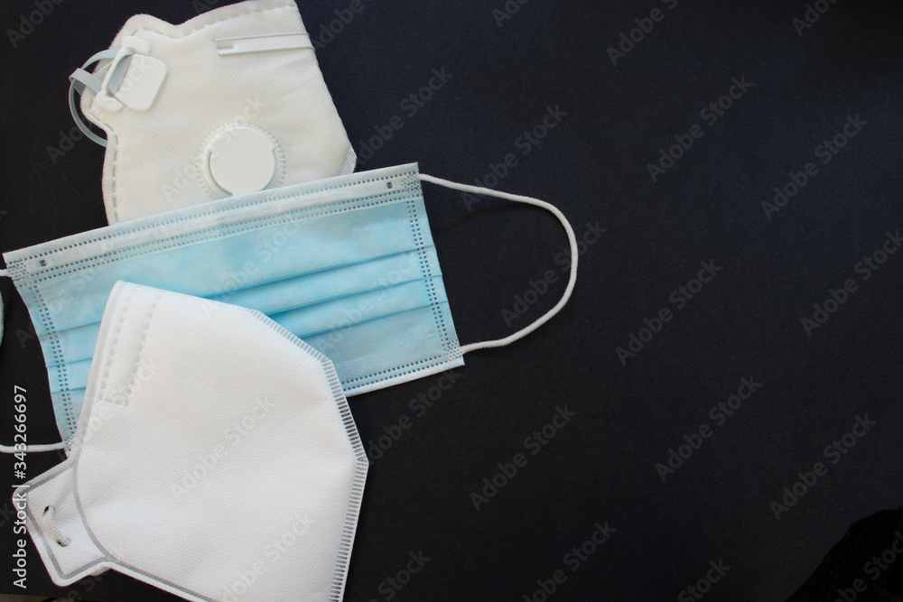 Surgical mask with rubber ear straps. Typical 3-ply surgical mask ...