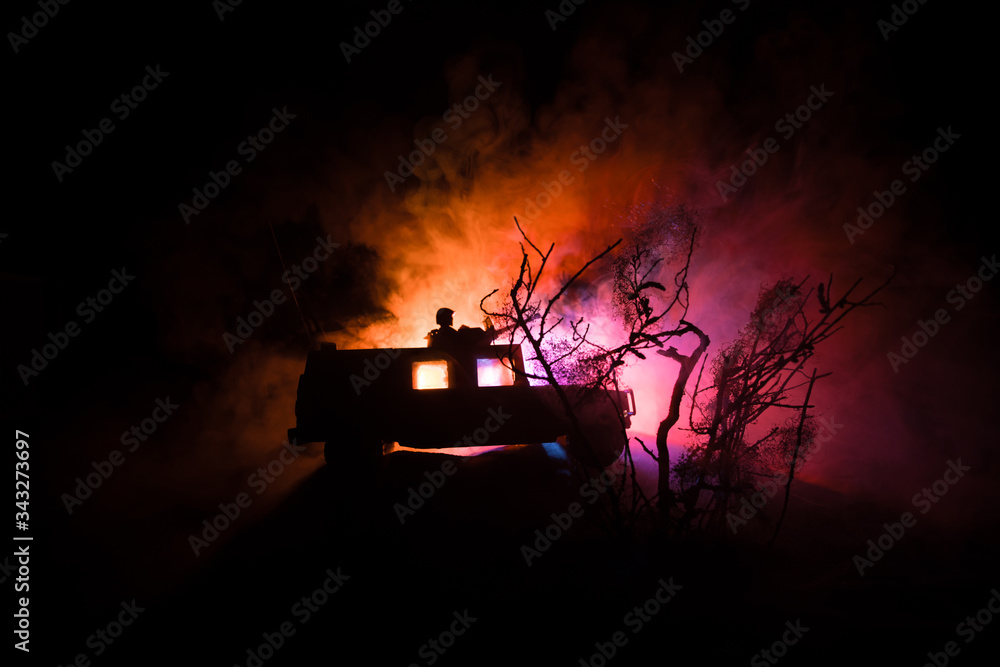 War Concept. Battle scene on war fog sky background, Fighting ...