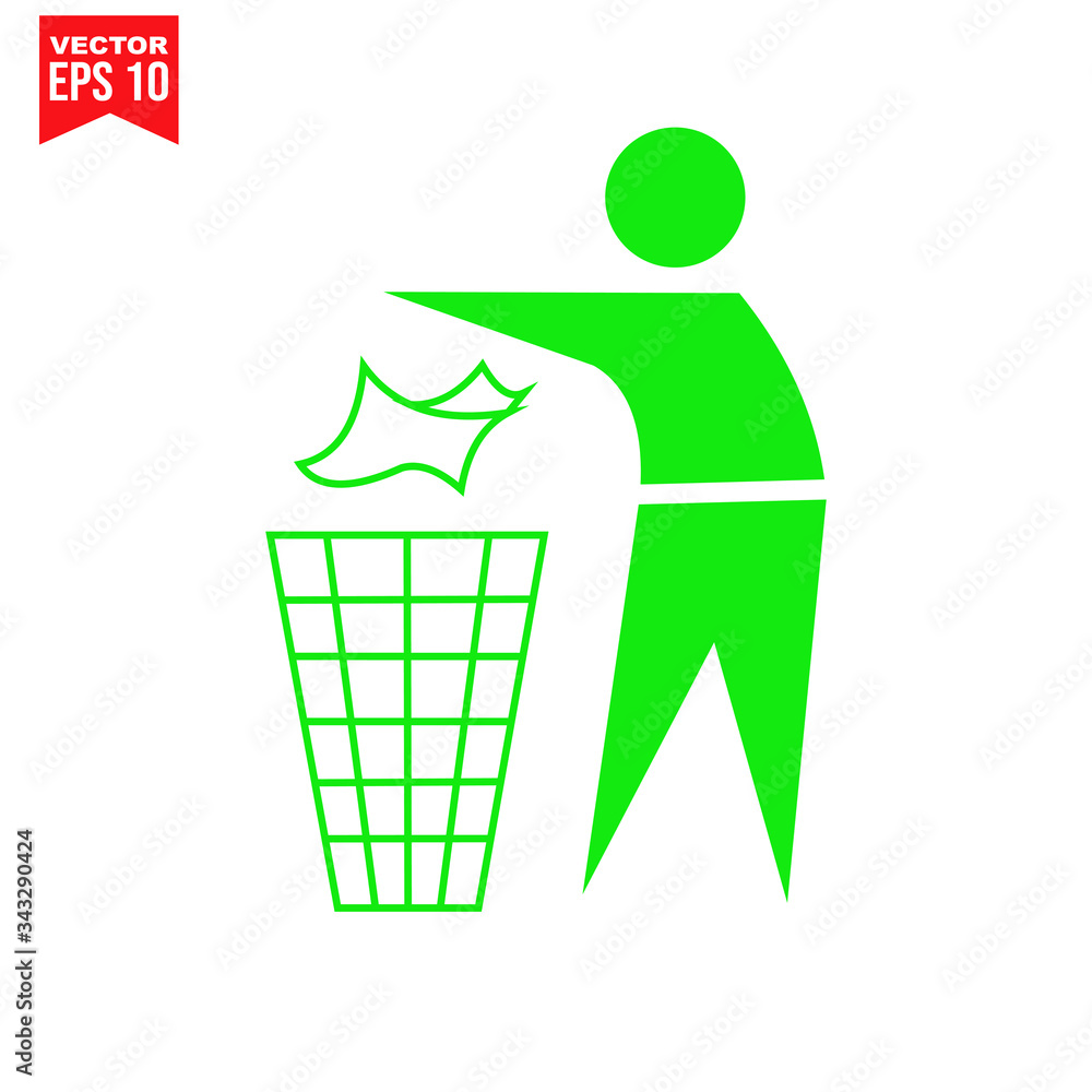 trash bin icon recycling symbol with garbage people Icon symbol Flat ...