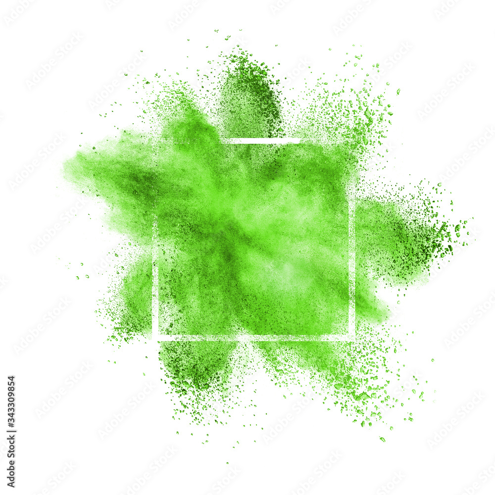 Green powder explosion in a frame on a white background. Stock Photo ...