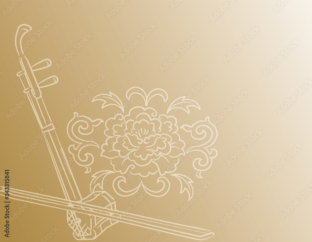 Music themed background with chinese musical instruments and peony ...