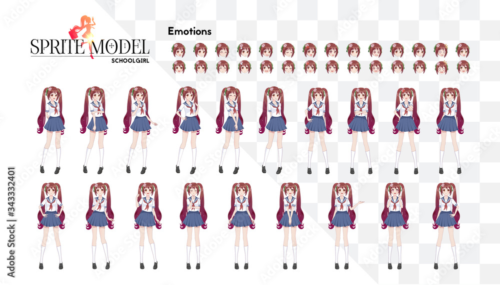 Set of emotions.Sprite full length character for game visual novel ...