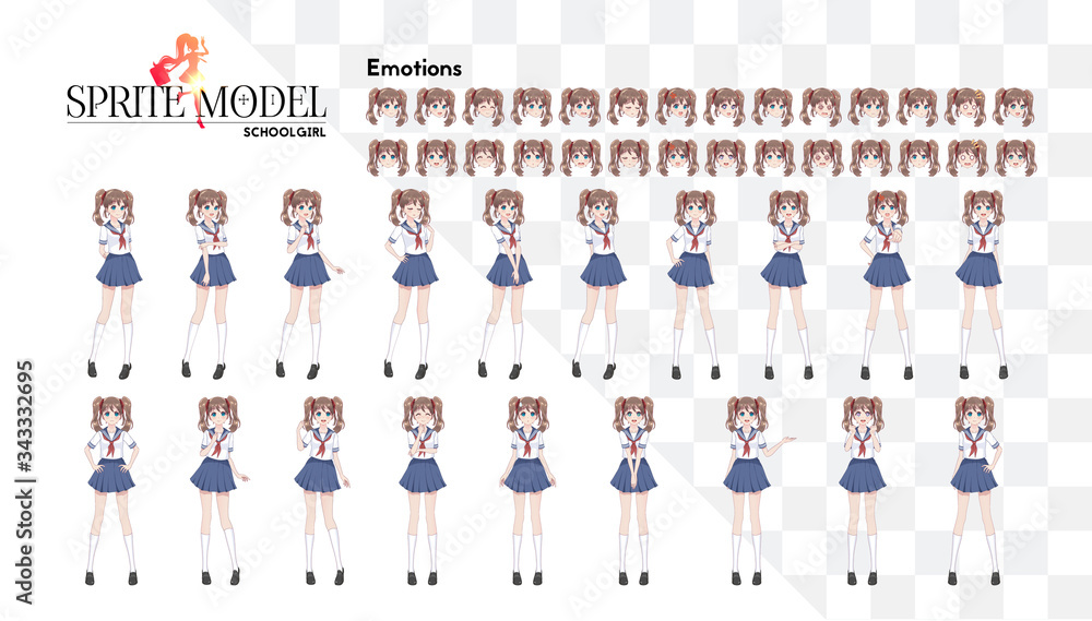 Set of emotions.Sprite full length character for game visual novel ...