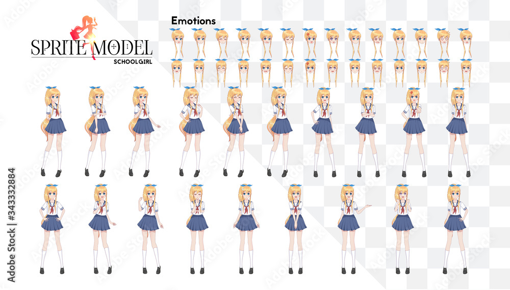 Set of emotions.Sprite full length character for game visual novel ...
