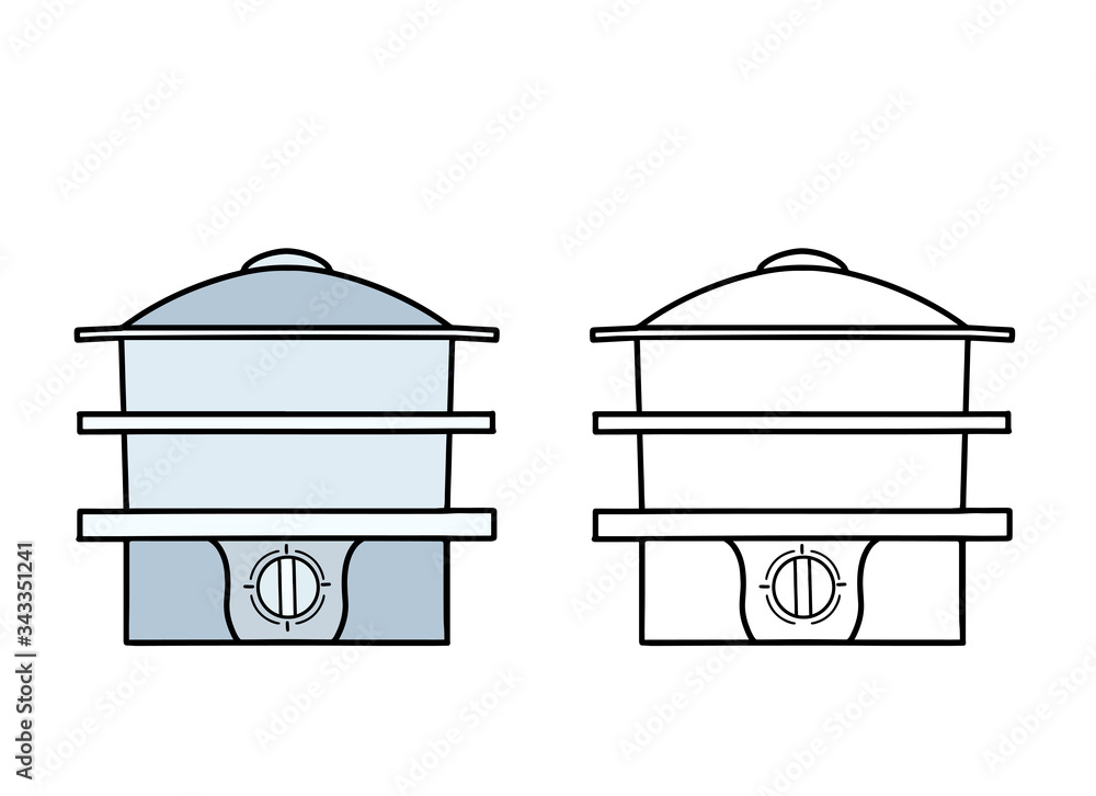 Set of outline empty steamer. Contour illustration of kitchen utensils ...