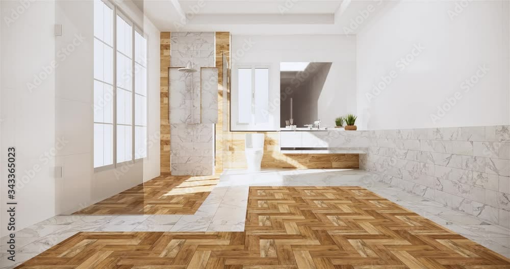 Zen design Bath room tiles wall and floor - japanese style. 3D ...
