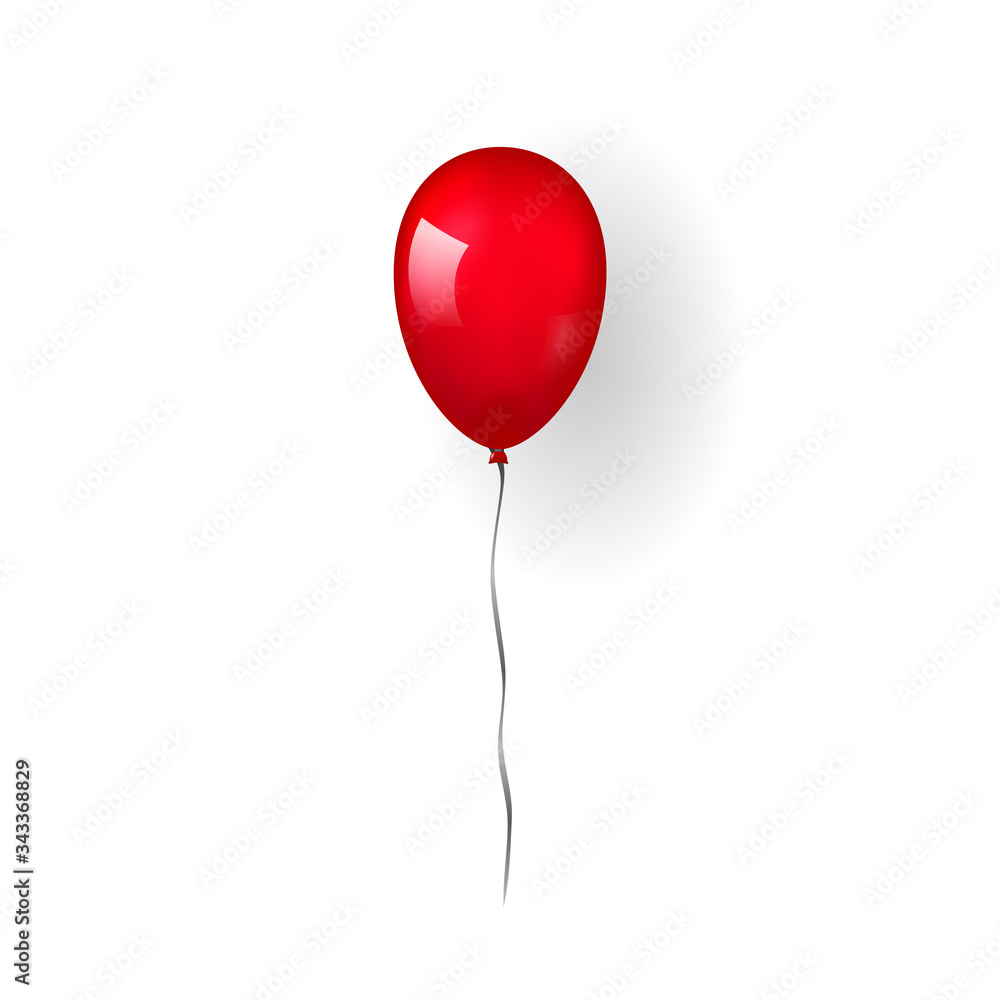 Red balloon 3D, thread, isolated on white background. Color glossy ...
