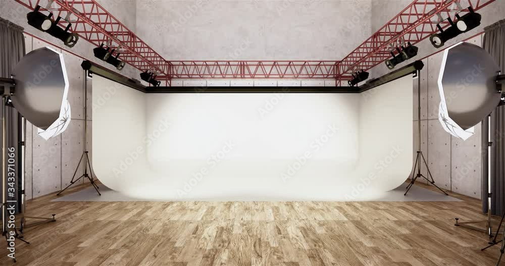 Studio - Modern Film Studio with white Screen. 3D rendering vídeo do ...