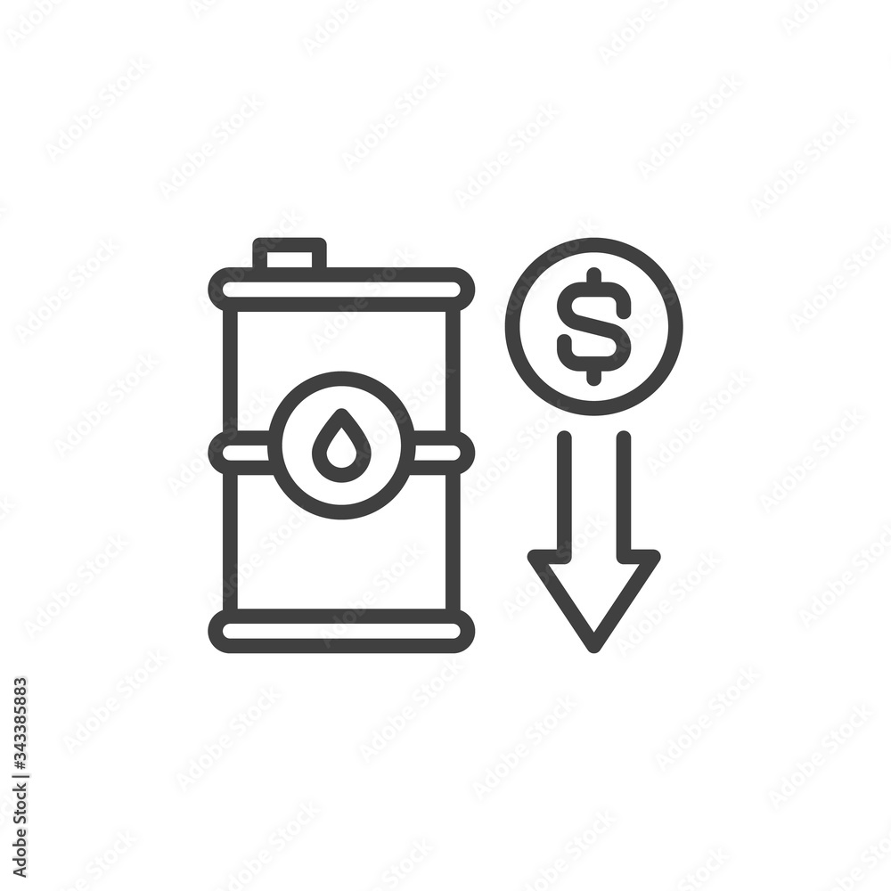 Crude oil price decrease line icon. linear style sign for mobile concept and web design. Oil ...