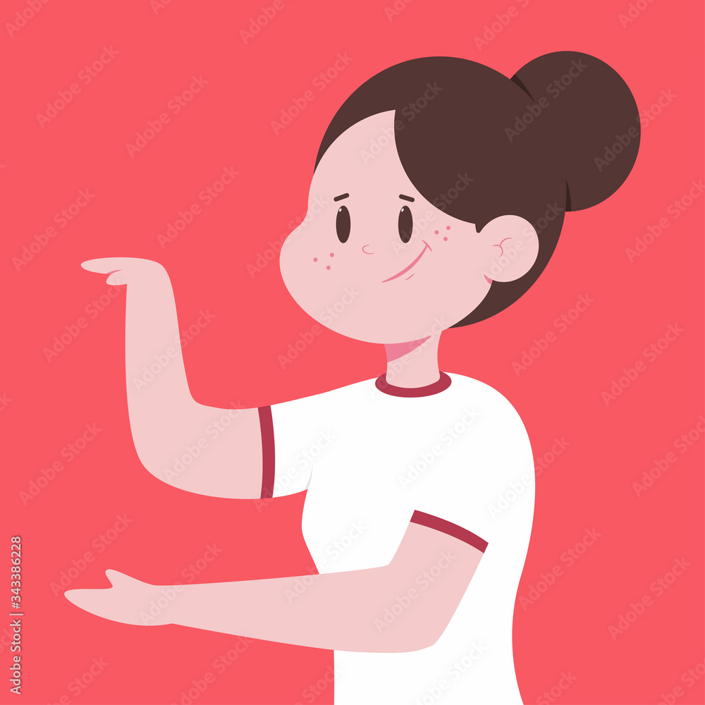 Cute cartoon woman holding empty object vector cartoon illustration ...