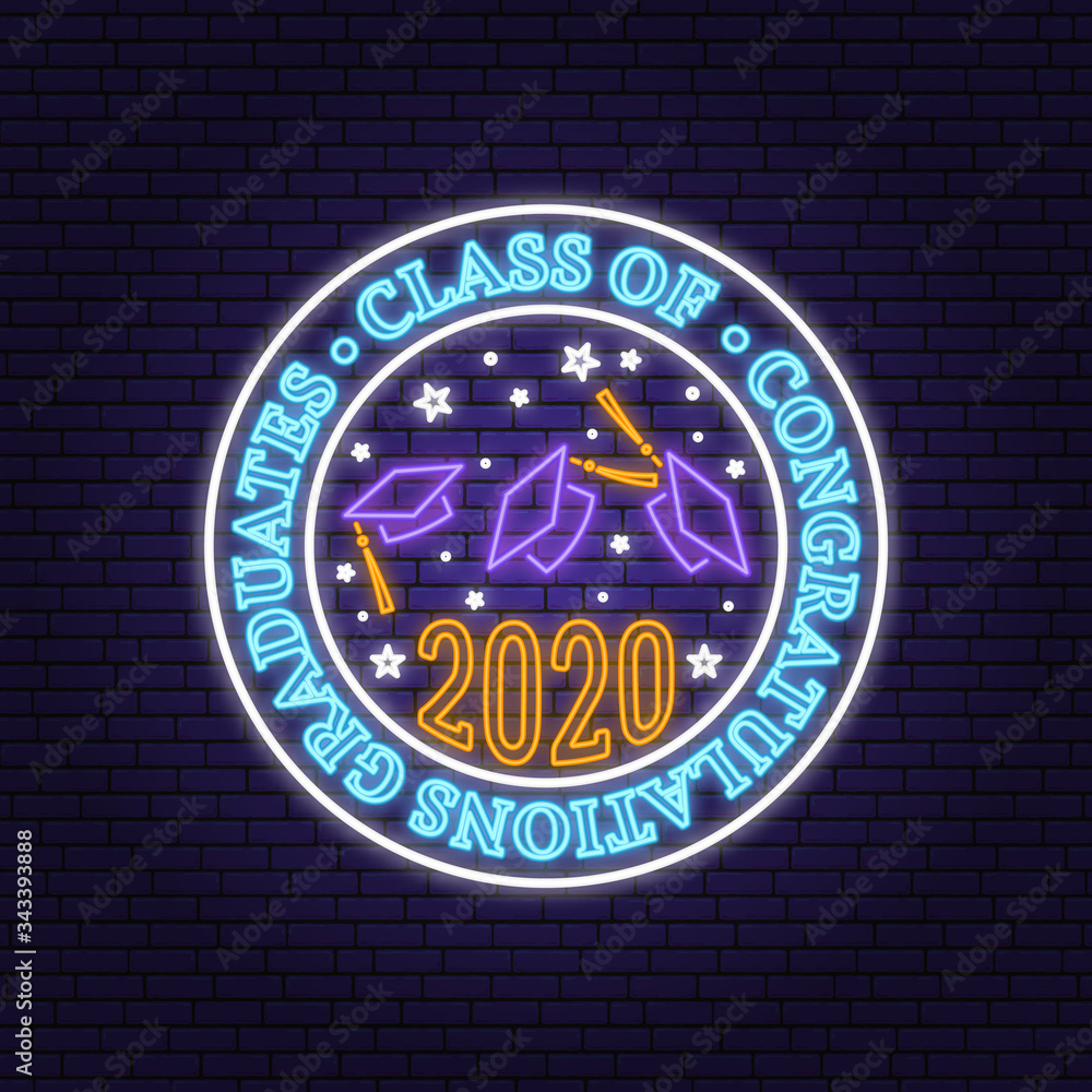 Stockvector Vector Class of 2020 neon bright signboard, light banner ...