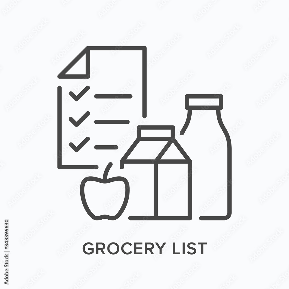 Grocery list line icon. Vector outline illustration of shopping food ...
