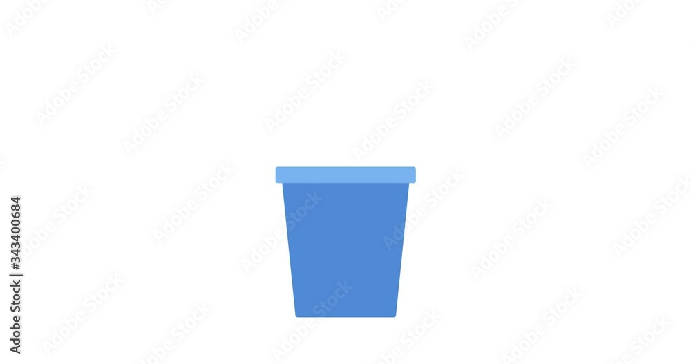 Trash bin 4k aimation. Blue trash can and sheet of paper falling into ...