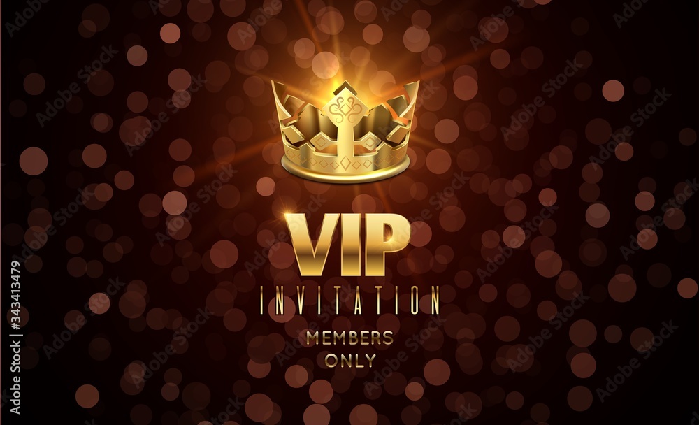 Gold crown background. Blurred glow effect, VIP invitation with golden ...