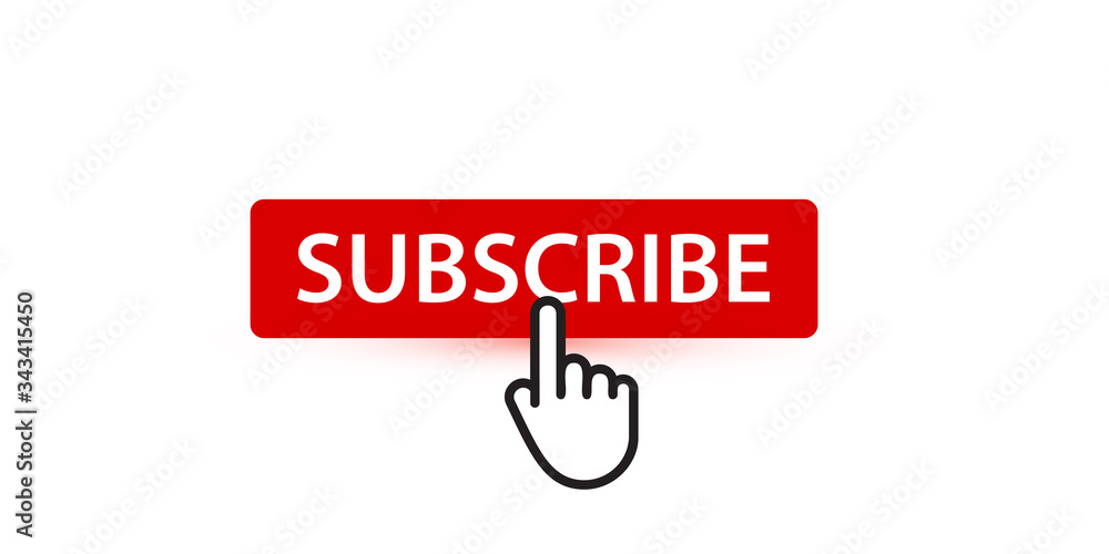 Subscribe red button with finger pointer, button for subscribers and ...
