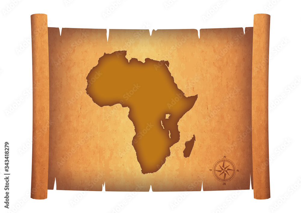 Illustration of a map of the African continent drawn on an old scroll ...