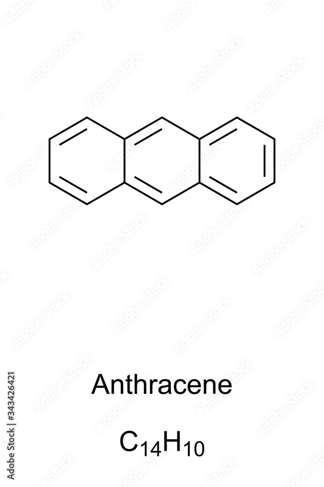 Anthracene skeletal formula and molecular structure. Polycyclic ...