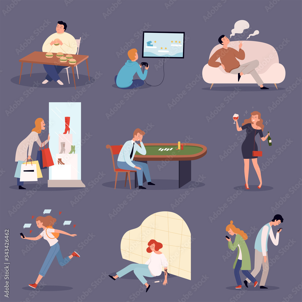 Addicted persons. Problem lifestyle drugged people casino gamers and ...