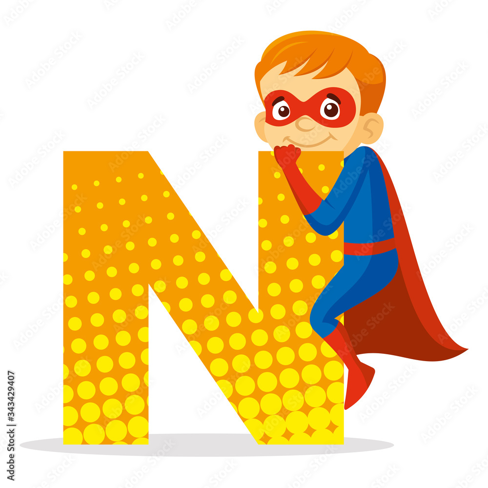 ABC Letter N Superhero Boy Cartoon character Vector illustration Stock ...