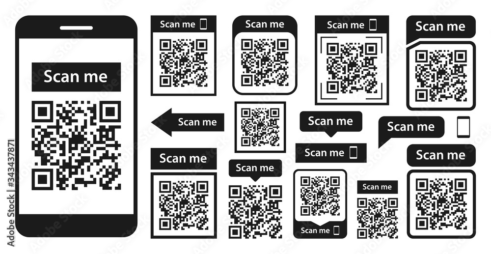 QR code set. Scan qr code icon. Template scan me Qr code for smartphone. QR code for mobile app ...