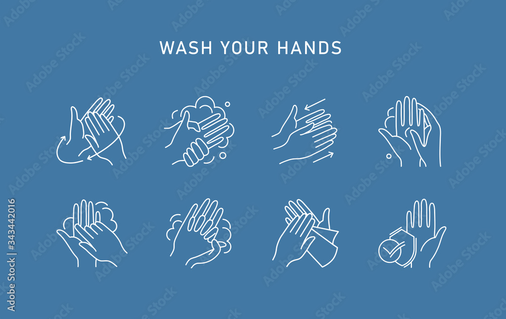 Hand hygiene line icon set. Simple Minimal Pictogram. Personal hygiene ...
