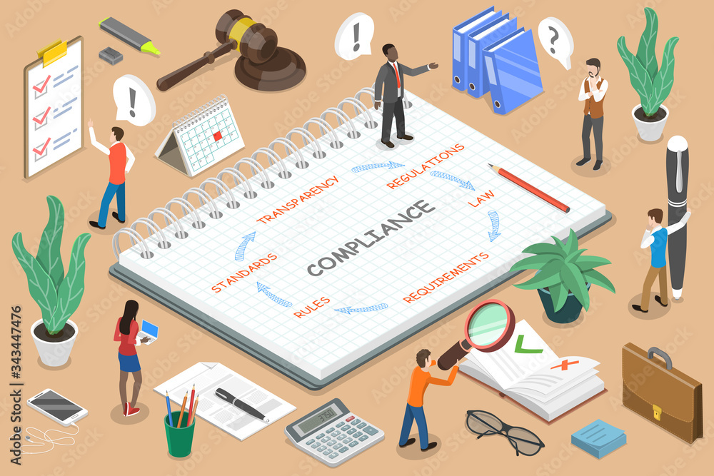 Regulatory Compliance 3D Flat Isometric Vector Concept. Business People ...